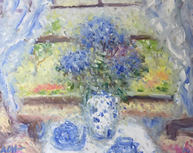 Hyacinths At the Cottage 33x39 by Duane Alt