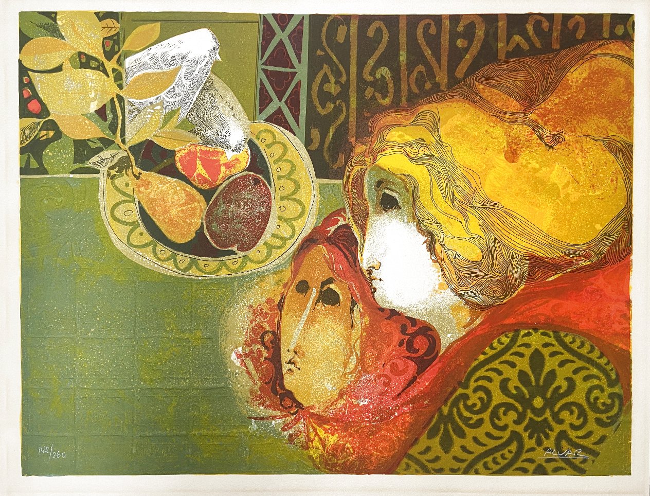 Women With Still Life and Dove 1960 Lithograph 20x27 by Sunol Alvar ...