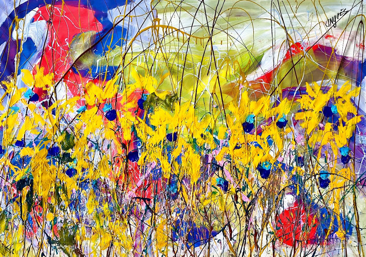 Sunflower Valley 2021 Acrylic and Oil on Canvas 46x60 by Giora Angres ...