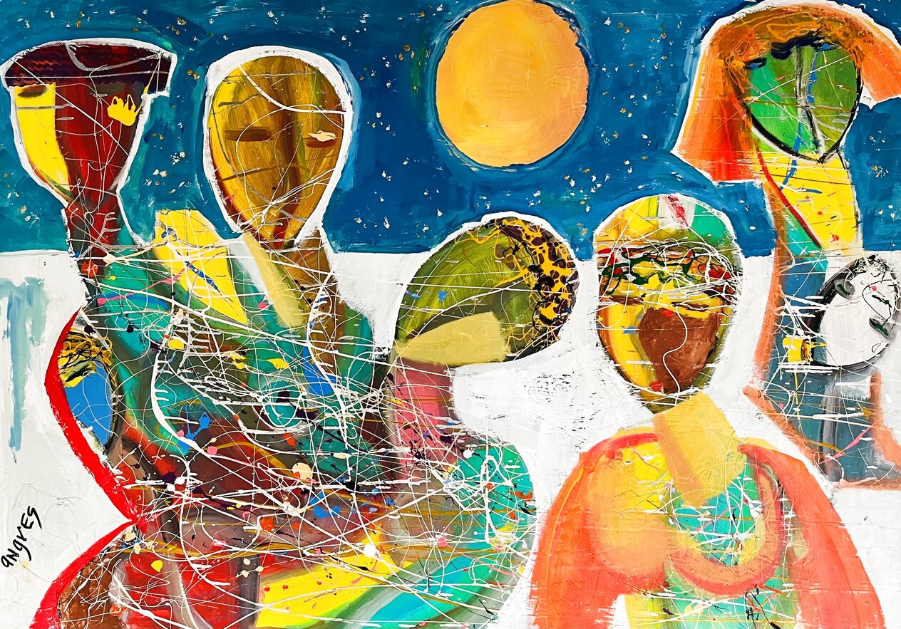 Dancing Under the Moon 2002 Mixed Media on Canvas by Giora Angres - For ...