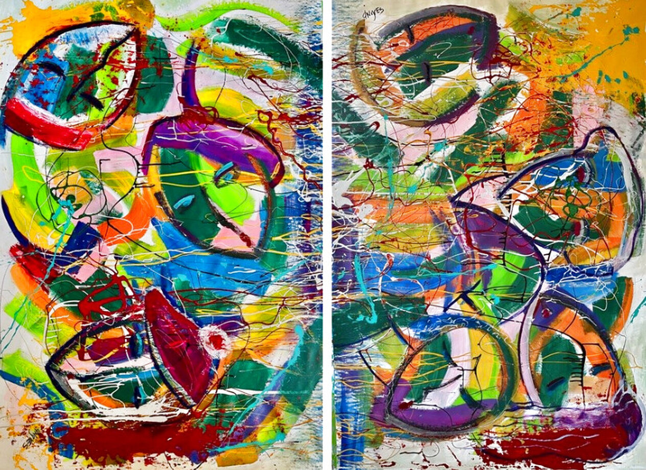 Girls for All Seasons Diptych 2025 Mixed Media on Canvas by Giora ...