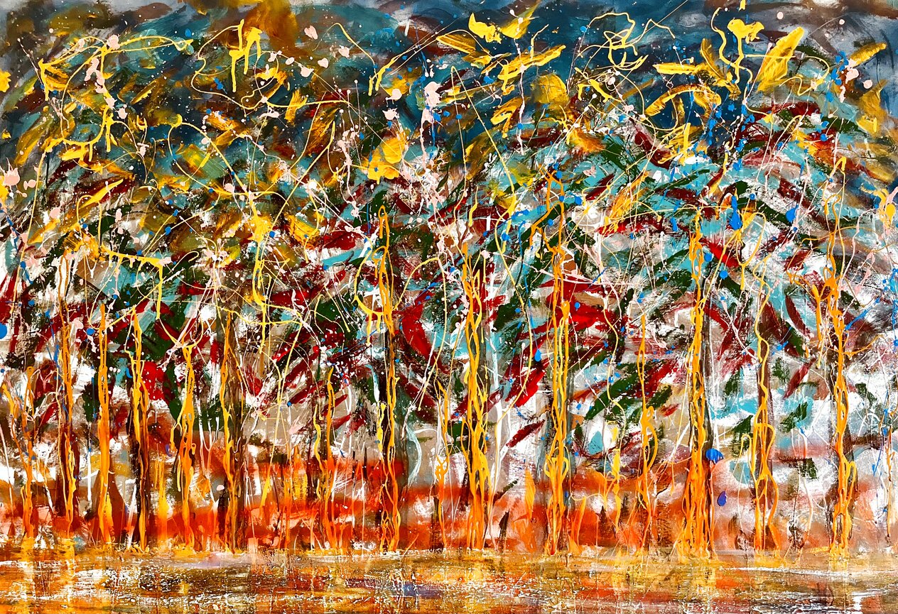 Yellow Birds 2020 Oil and Acrylic on Canvas by Giora Angres - For Sale ...