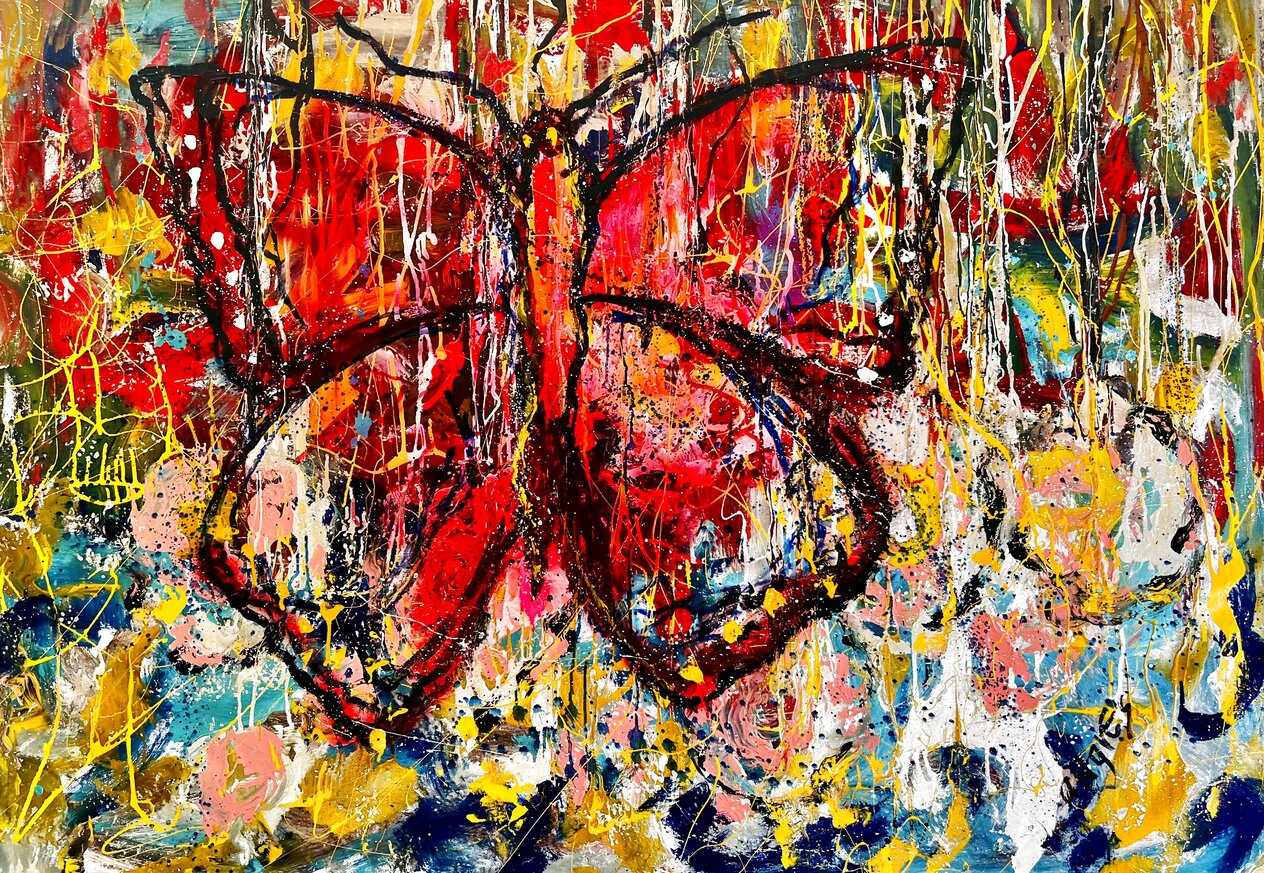 Pink Butterfly 2025 Acrylic and Oil on Canvas 44x62 by Giora Angres ...