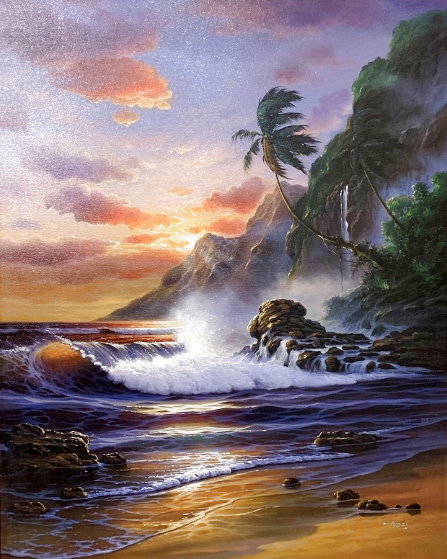 Oahu Sunset 2000 Oil on Canvas 32x26 by Arozi - For Sale on Art Brokerage