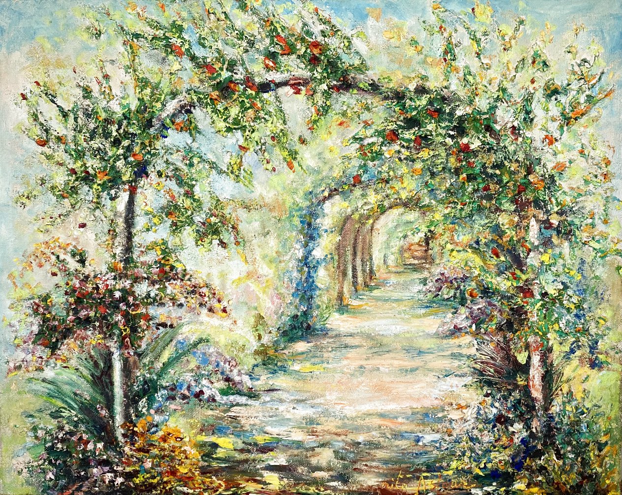 Untitled Painting of Arbor in Bloom, Oil on Board, 24x30, by Rita ...