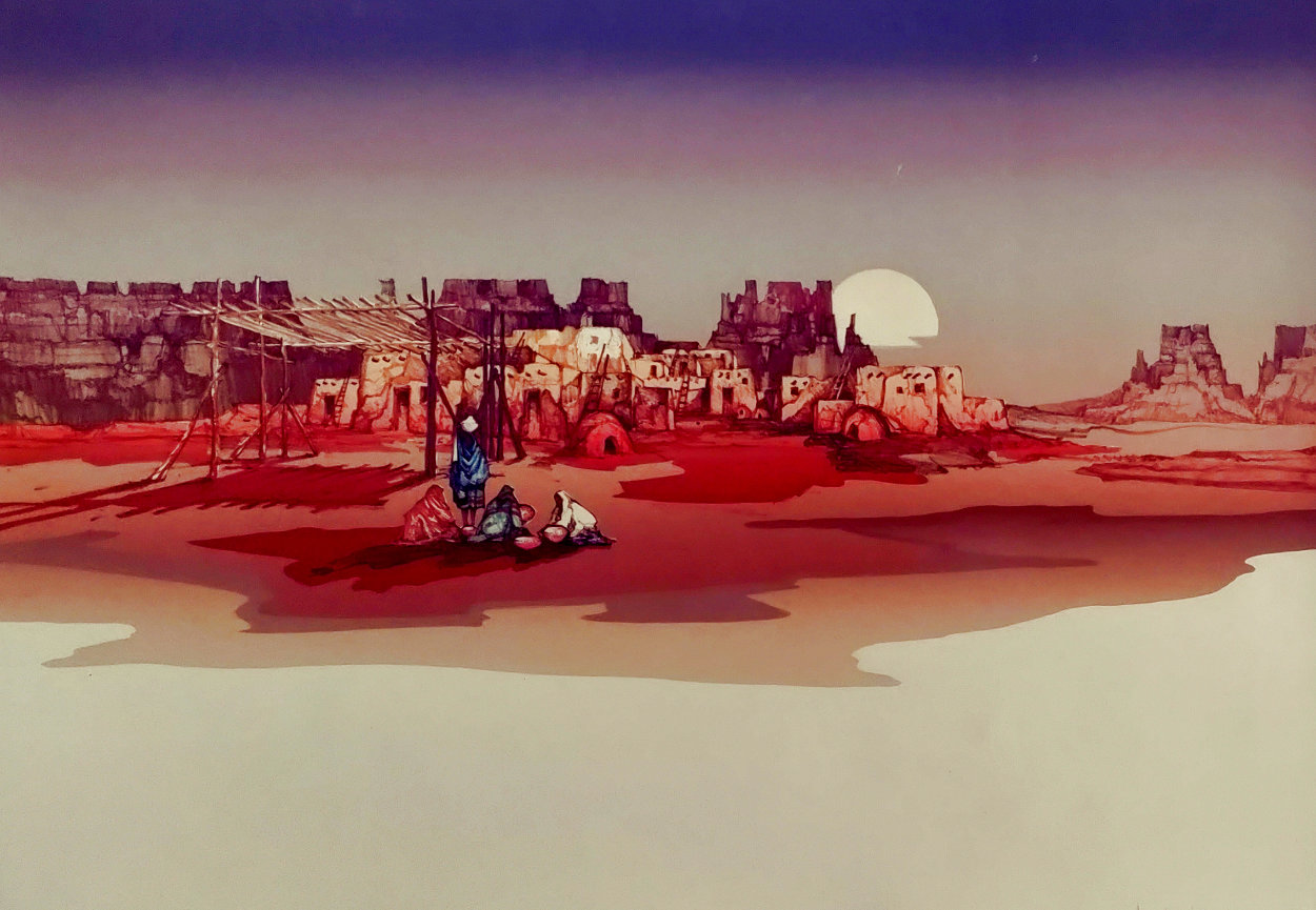 Pueblo Sunset 1988 Lithograph 16x12 by Michael Atkinson