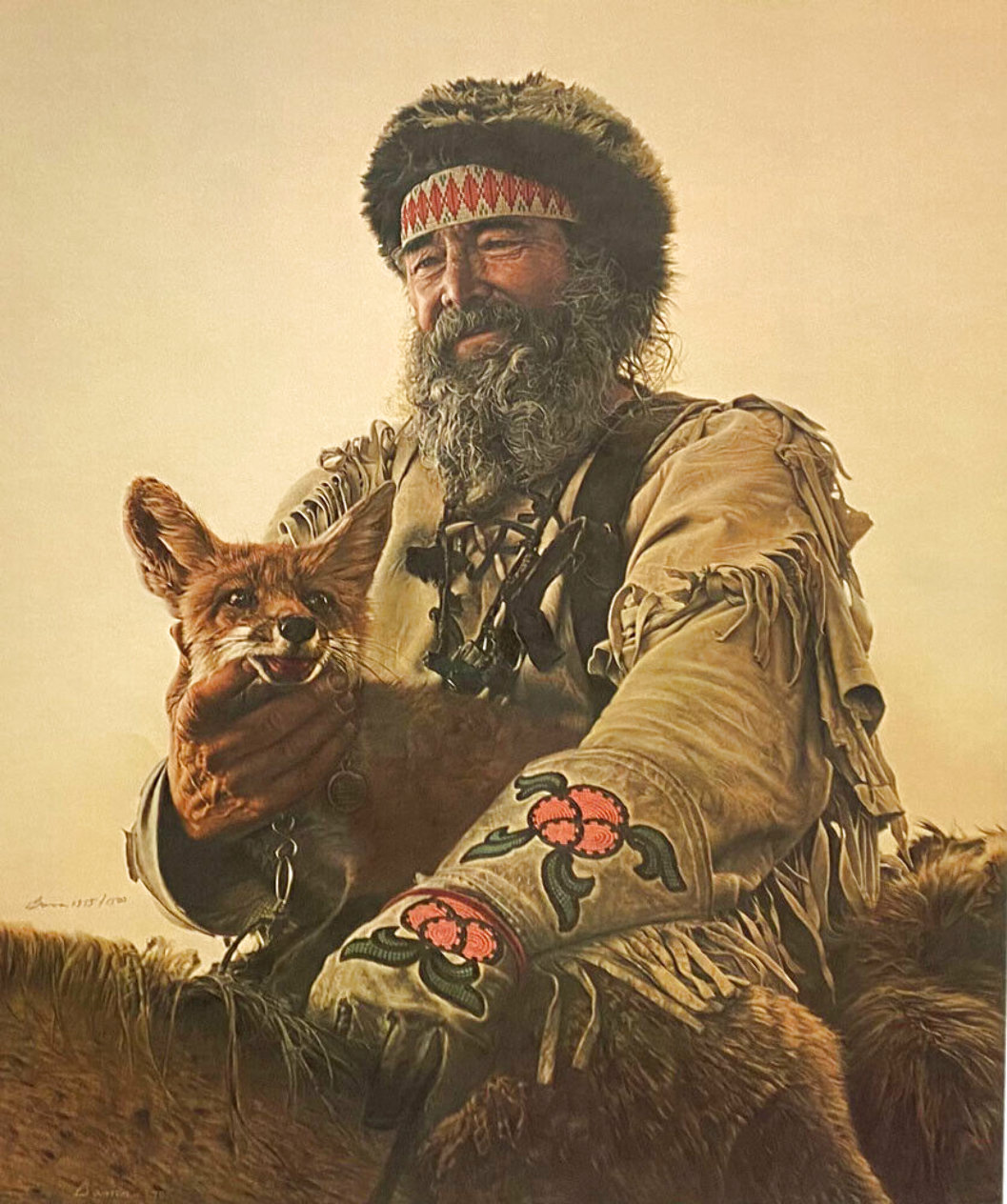 Mountain Man And His Fox 1979 Limited Edition Lithograph by James Bama - For Sale on Art Brokerage