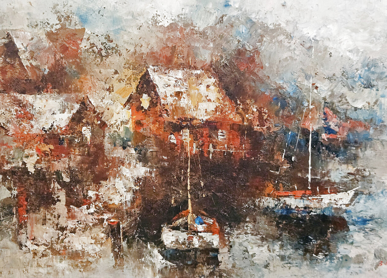 Untitled Abstract Seascape Framed Oil on Canvas by Edward Barton - For ...