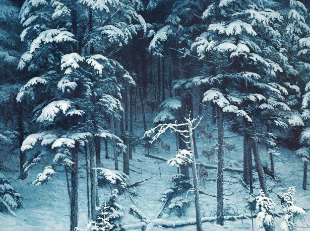 Robert Bateman print, Midnight Black Wolf 2019 by Robert Bateman