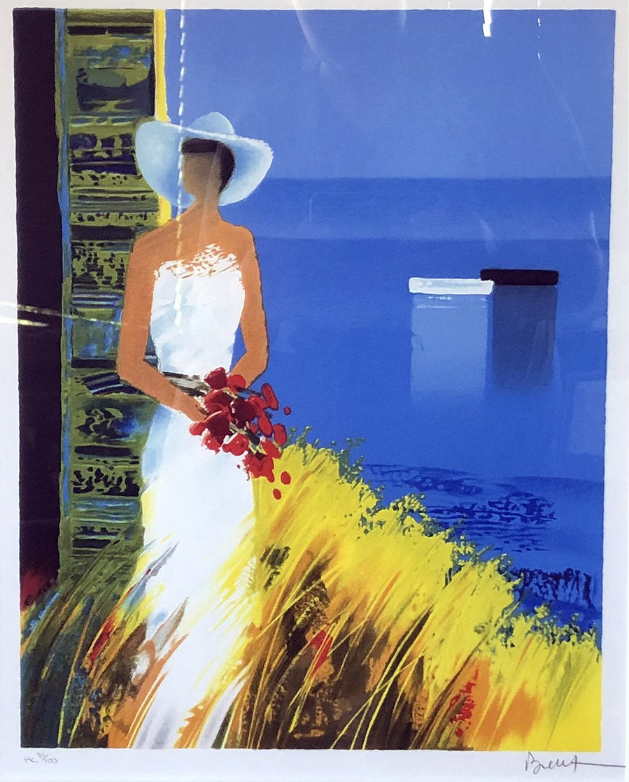 Musique D\'eau 31x26 lithograph Portrait of Faceless Woman in White Hat ...