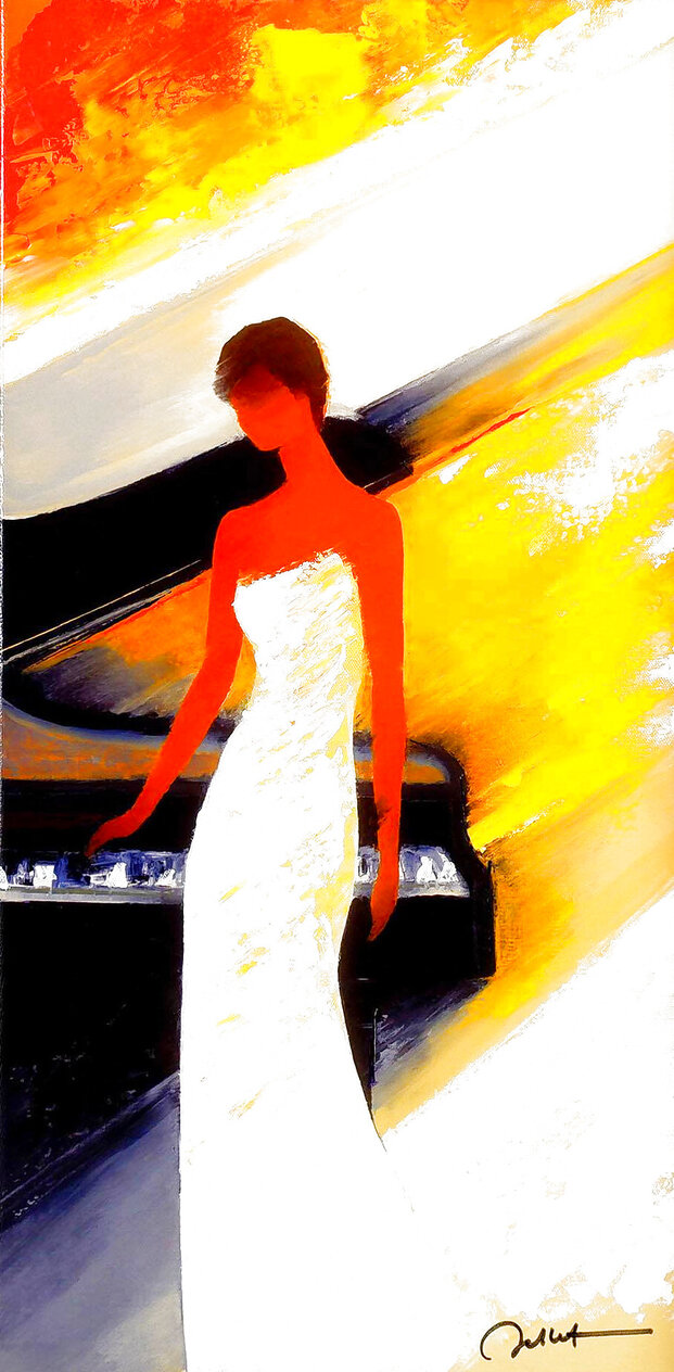 Piano PP 2014 Framed Limited Edition Embellished Giclee on Canvas 26x13 ...