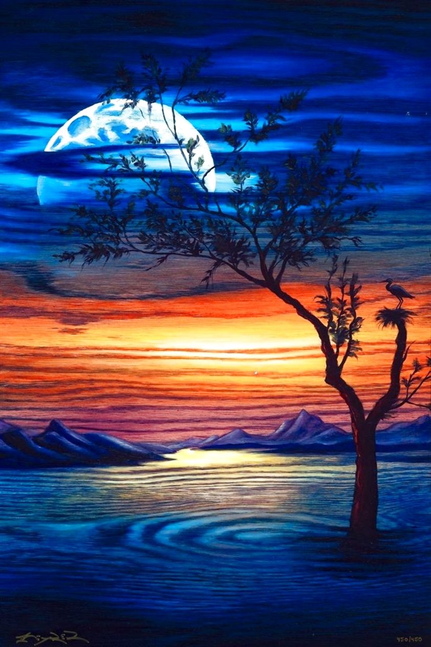 Dreamy Moon 2019 Limited Edition Caldograph on Wood by Matt Beyrer ...