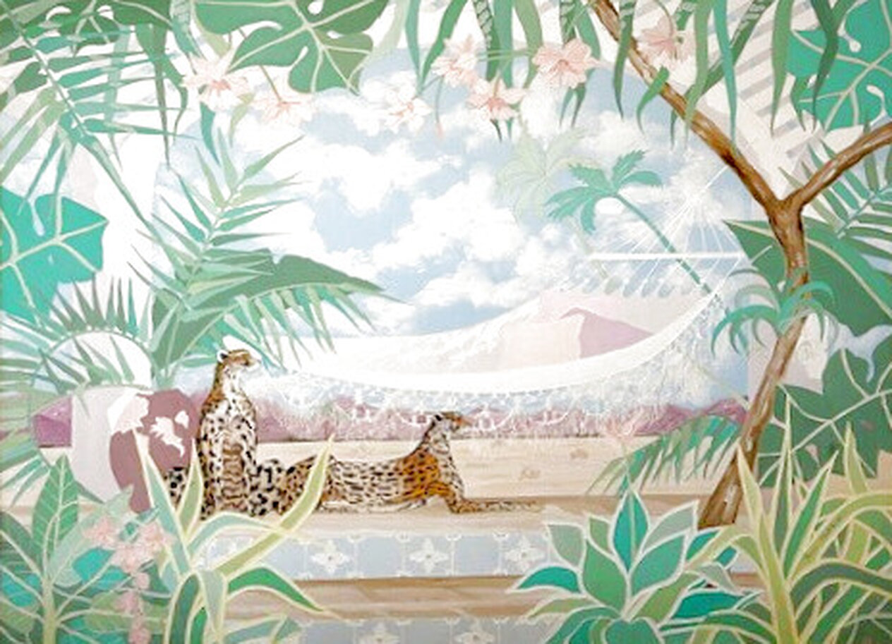 Leopards in a Tropical Landscape Oil on Canvas by Sharie Hatchett ...