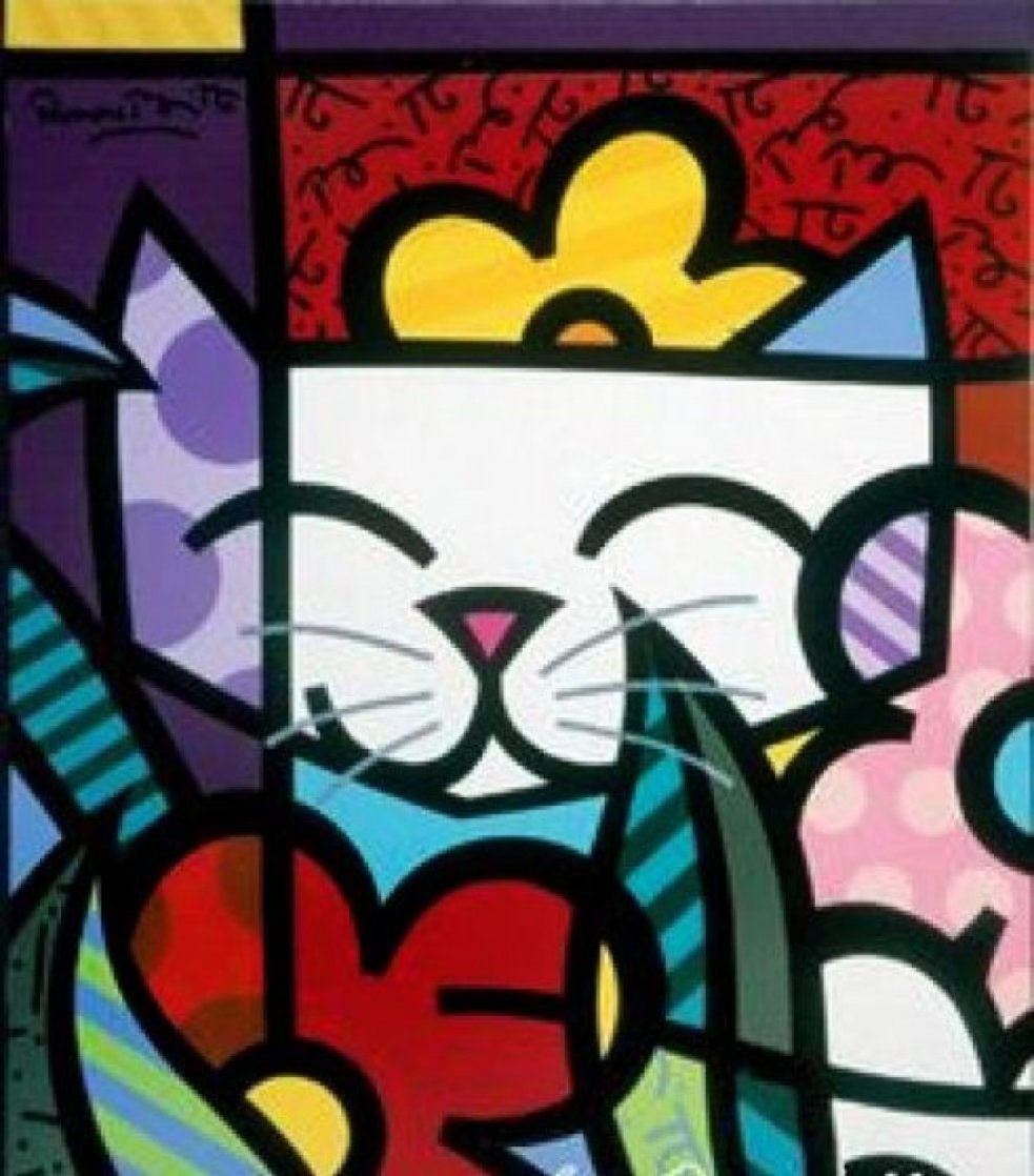 Cat Behind the Flowers 2004 by Romero Britto