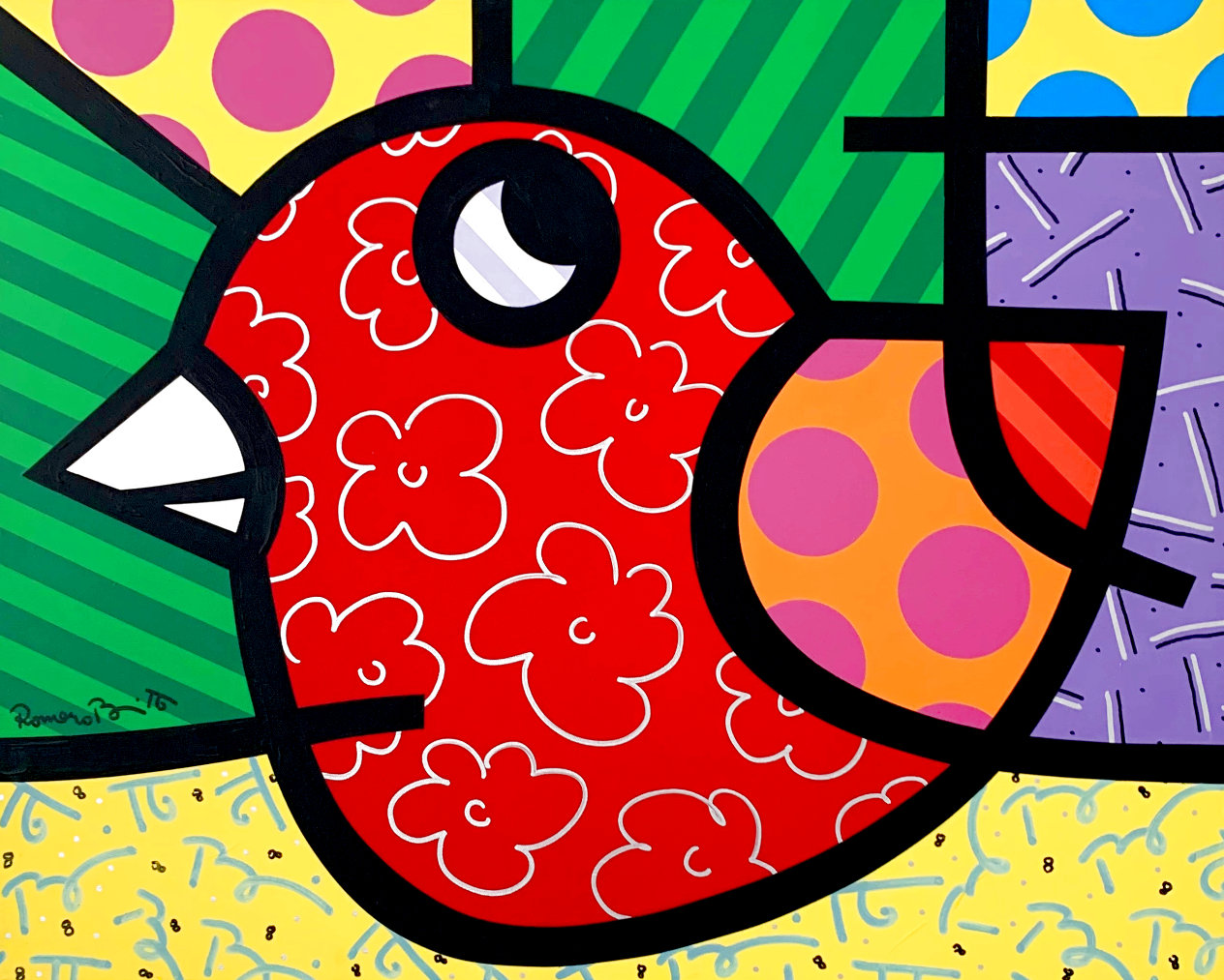 8 Bird 1995 Acrylic on Canvas by Romero Britto - For Sale on Art Brokerage