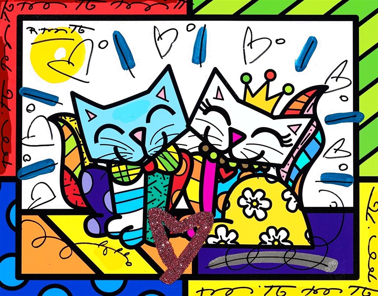 Cat Love Red V 2020 Mixed Media on Canvas by Romero Britto - For Sale ...