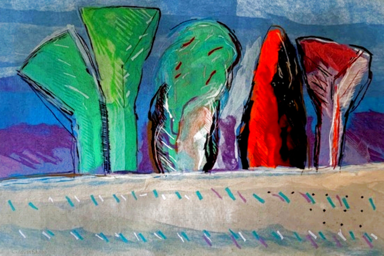 Landscape #3 1988 Wool Tapestry 56x83 by Calman Shemi