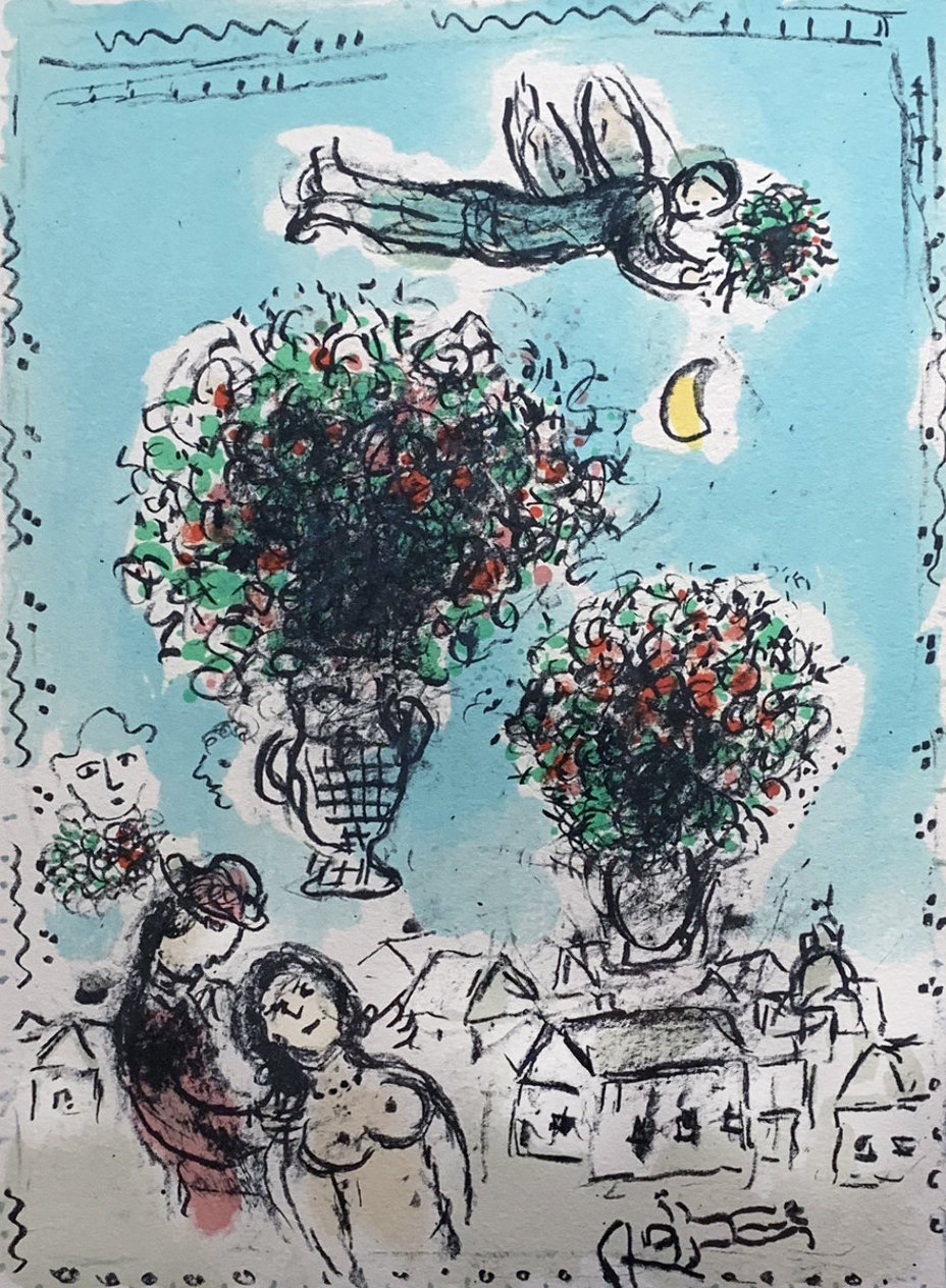 Marc Chagall Bouquet Au Ciel Bleu 1984, lithograph by Marc Chagall ...