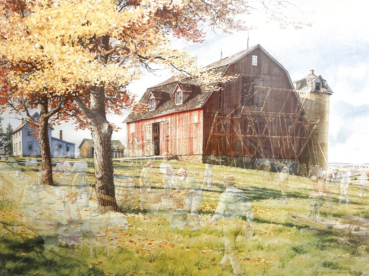 Neighbors: Barn Raising 1993 Lithograph 21x27 by Charles Peterson - For Sale on Art Brokerage