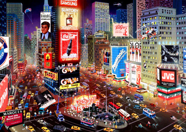 An Evening in Times Square 2001 Seriolithograph 12x18 by Alexander Chen ...