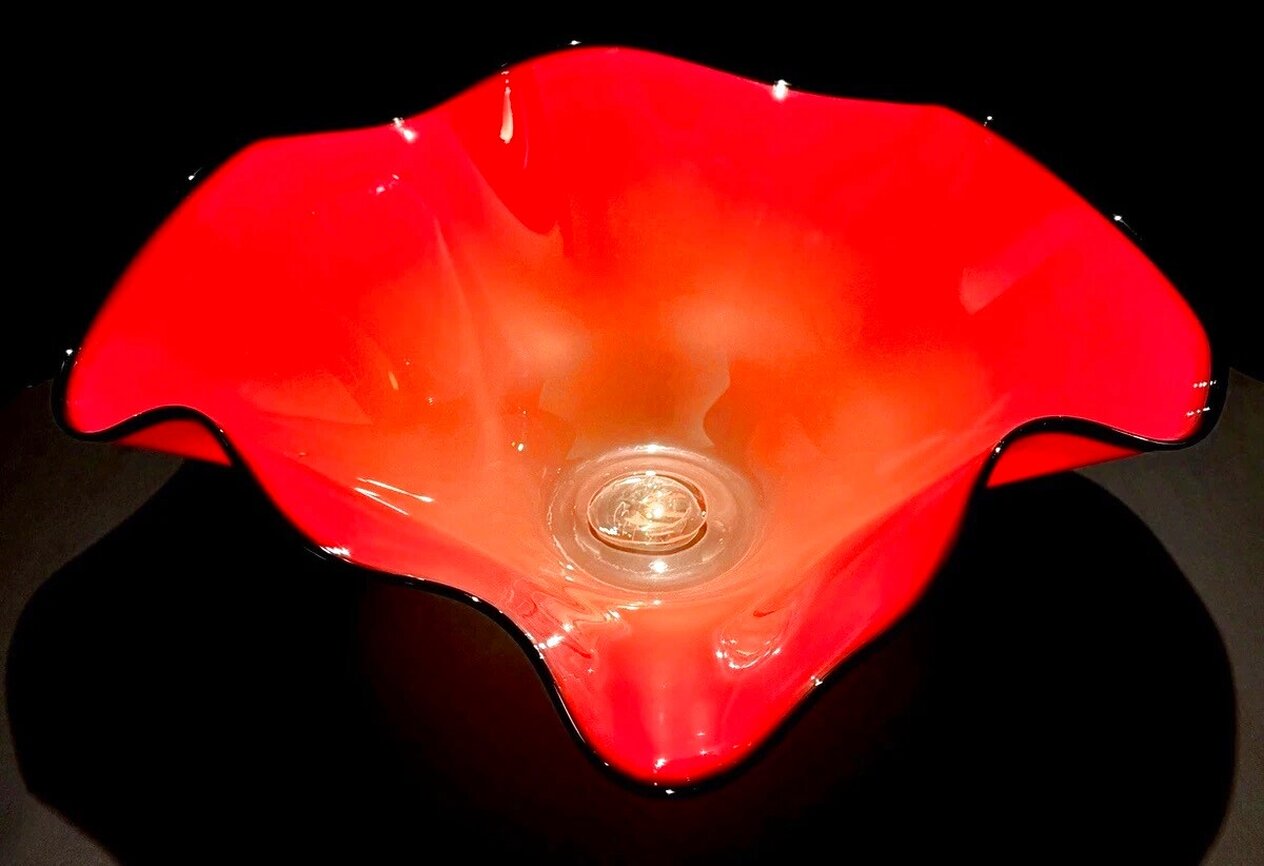 Flower Bud Macchia - Fire Red W Jet Black Lip Glass Sculpture by Dale ...