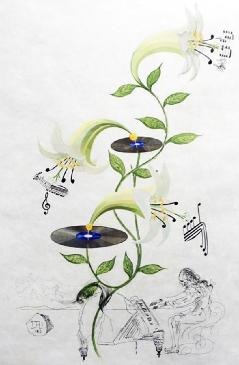 Salvador Dali print , flowers, imaginary garden, pianist by Salvador ...