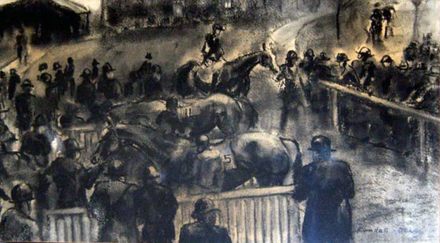 At the Race Track, 1920, 11x20, Charcoal on Board, by Randall Davey ...