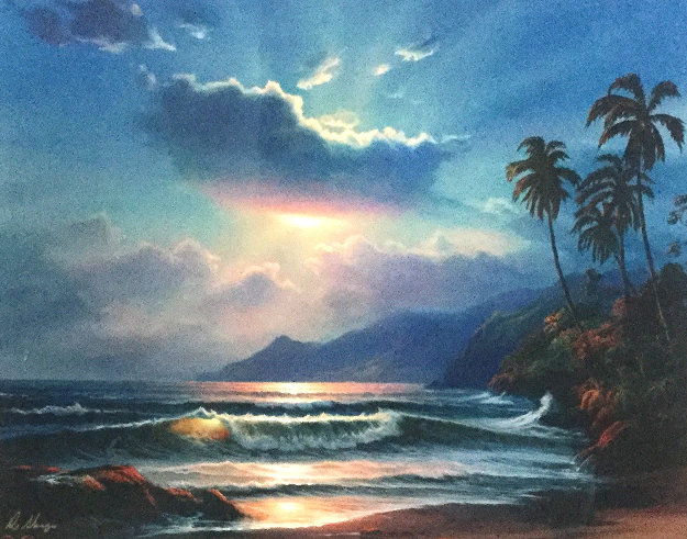 Untitled Seascape Oil Painting 24x47 by William DeShazo