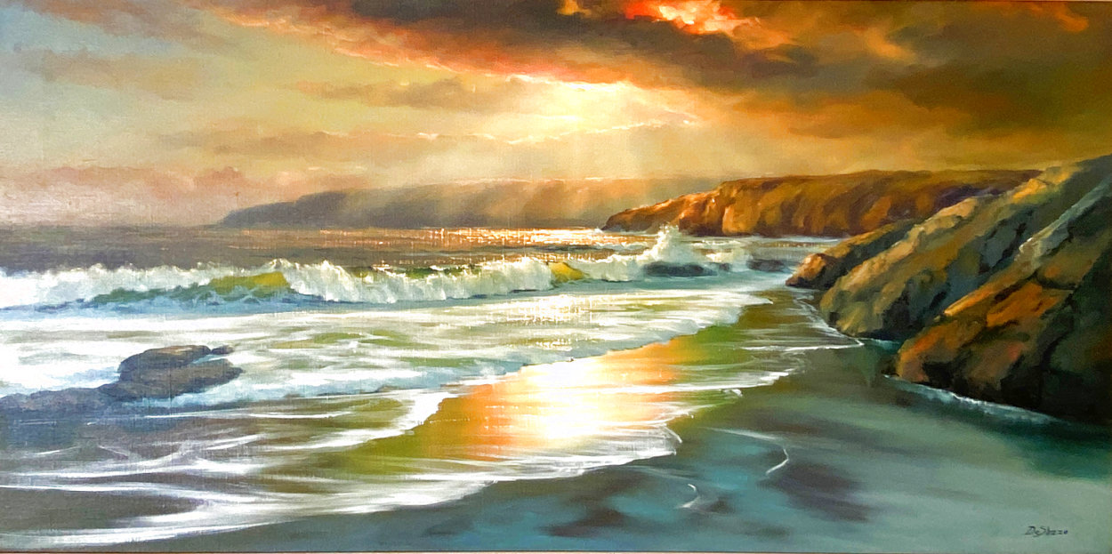 Untitled Seascape Oil Painting 24x47 by William DeShazo