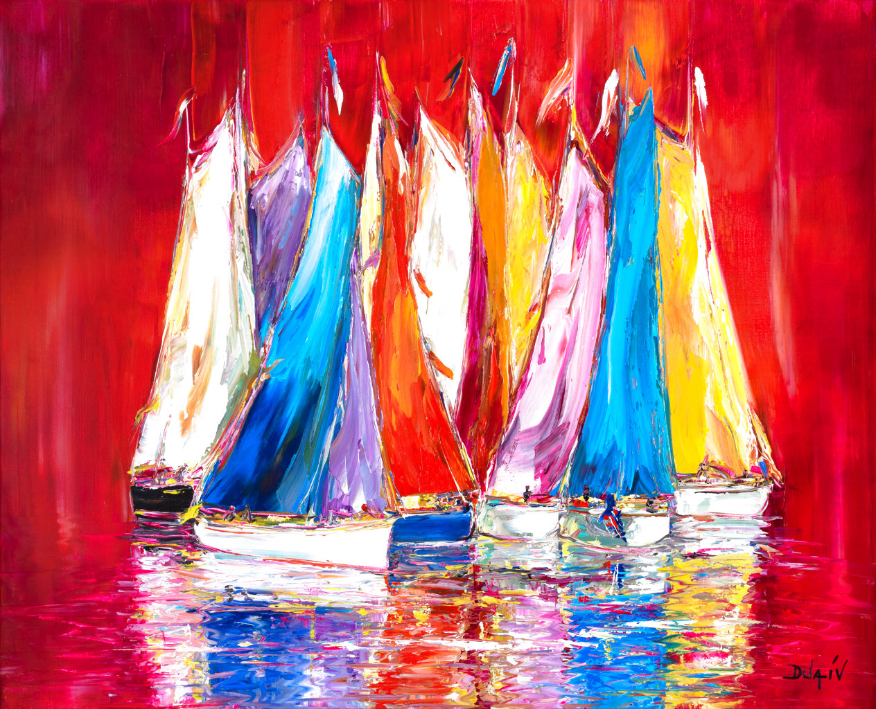 Red and Sails 2015 Oil on Canvas 31x39 by Duaiv - For Sale on Art Brokerage