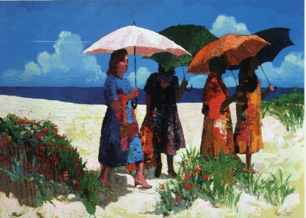 Pink Umbrella 1985 Embellished by Russ Elliott - For Sale on Art Brokerage