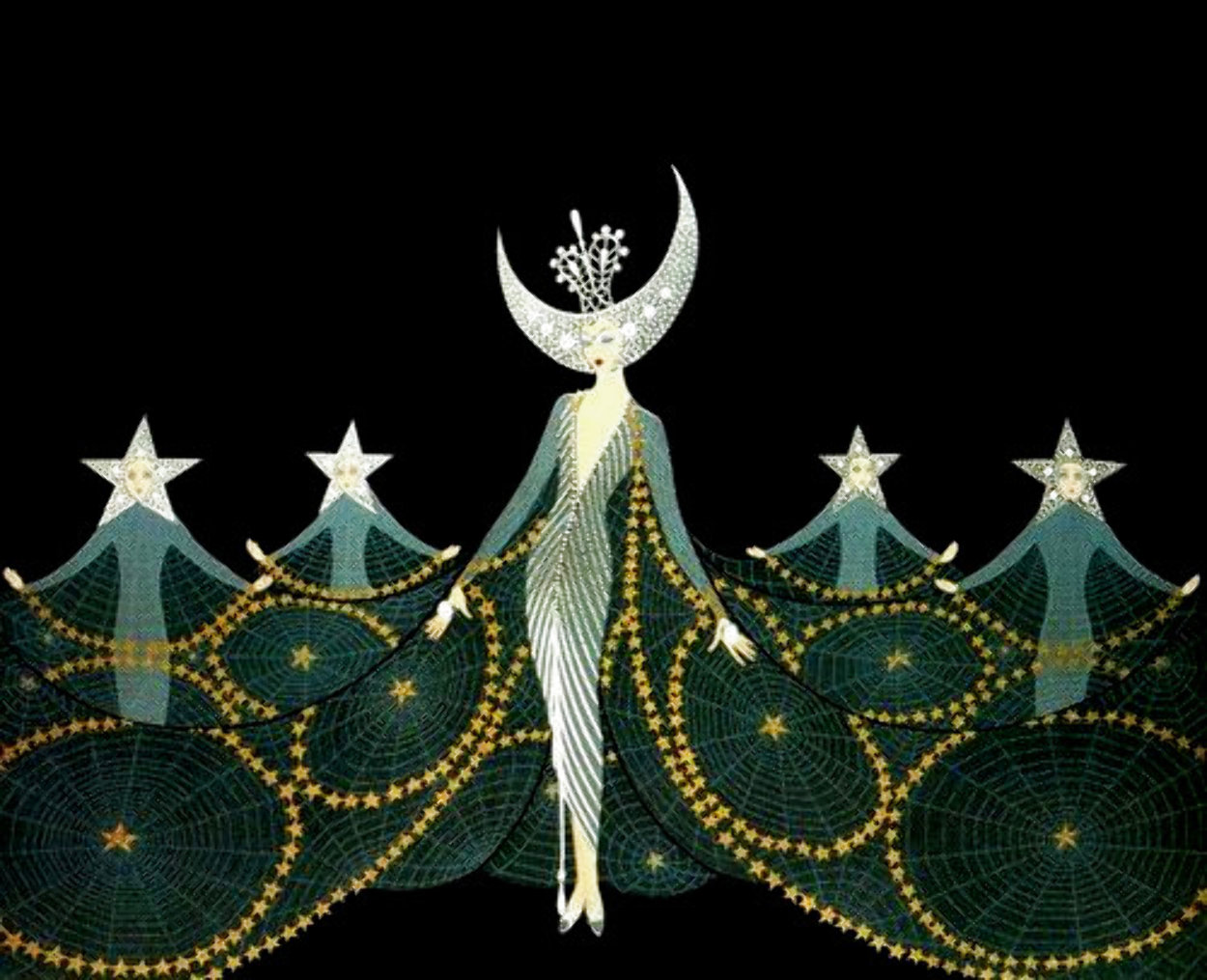 Queen of the Night 1987 Serigraph 29x33 by Erte