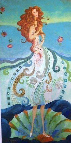 Birth of Venus, 2010, 36x18, Acrylic on Canvas, Woman in Shell by Alina ...