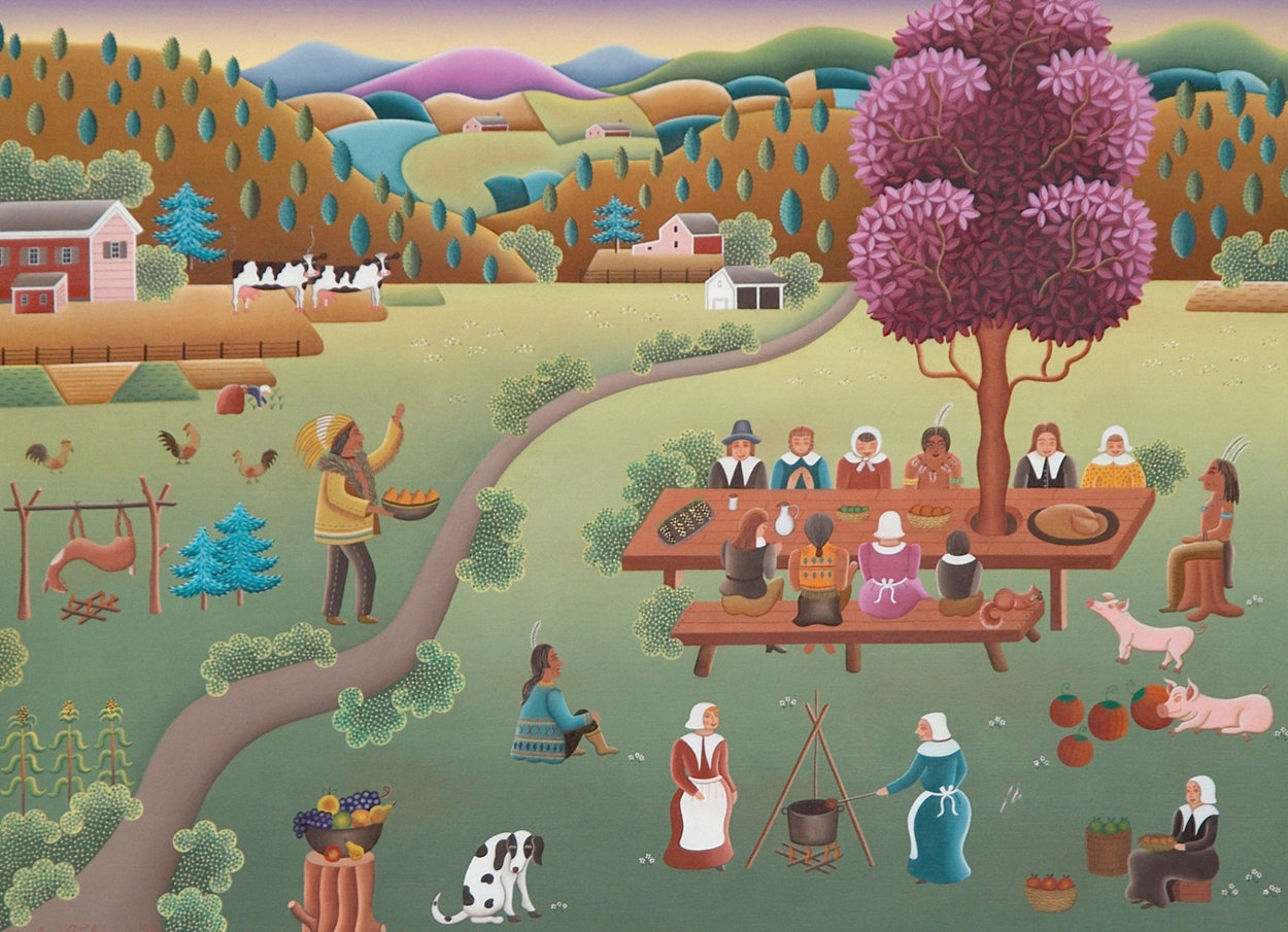 Thanksgiving With Squanto 1994 22x26 by Gisela Fabian