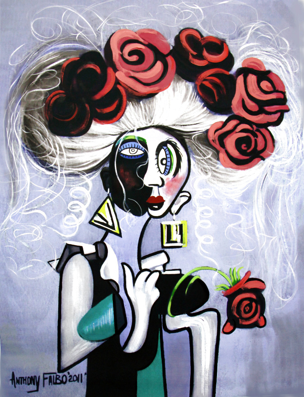 Lady with Fake Hair and Roses 2011 Giclee 20x20 by Anthony Falbo - For ...