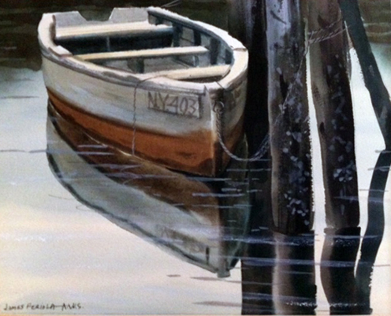 NY403, Rowboat Watercolor 11x14 by James Feriola