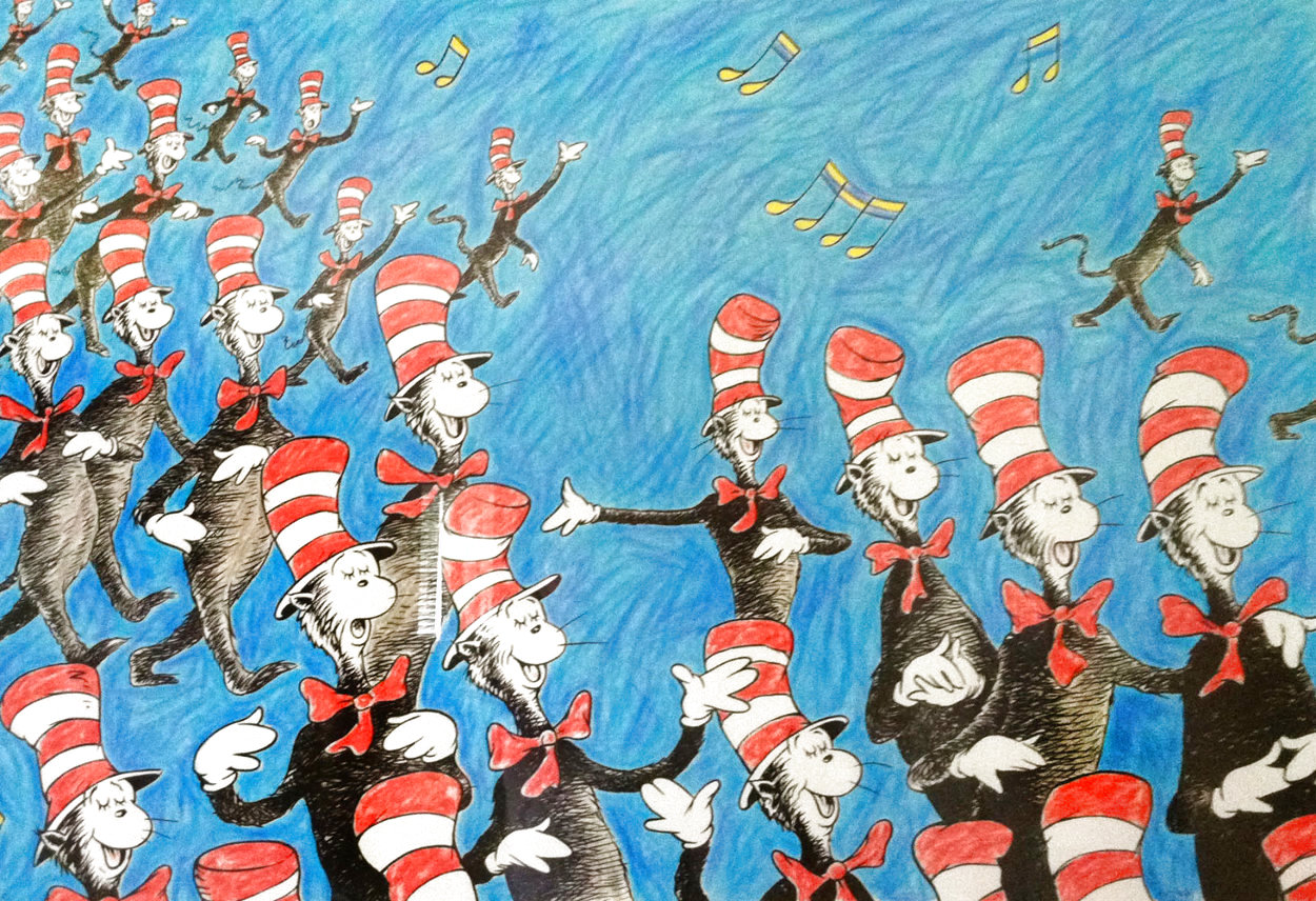 Singing Cats and Hat Lithograph 20x30 by Dr. Seuss