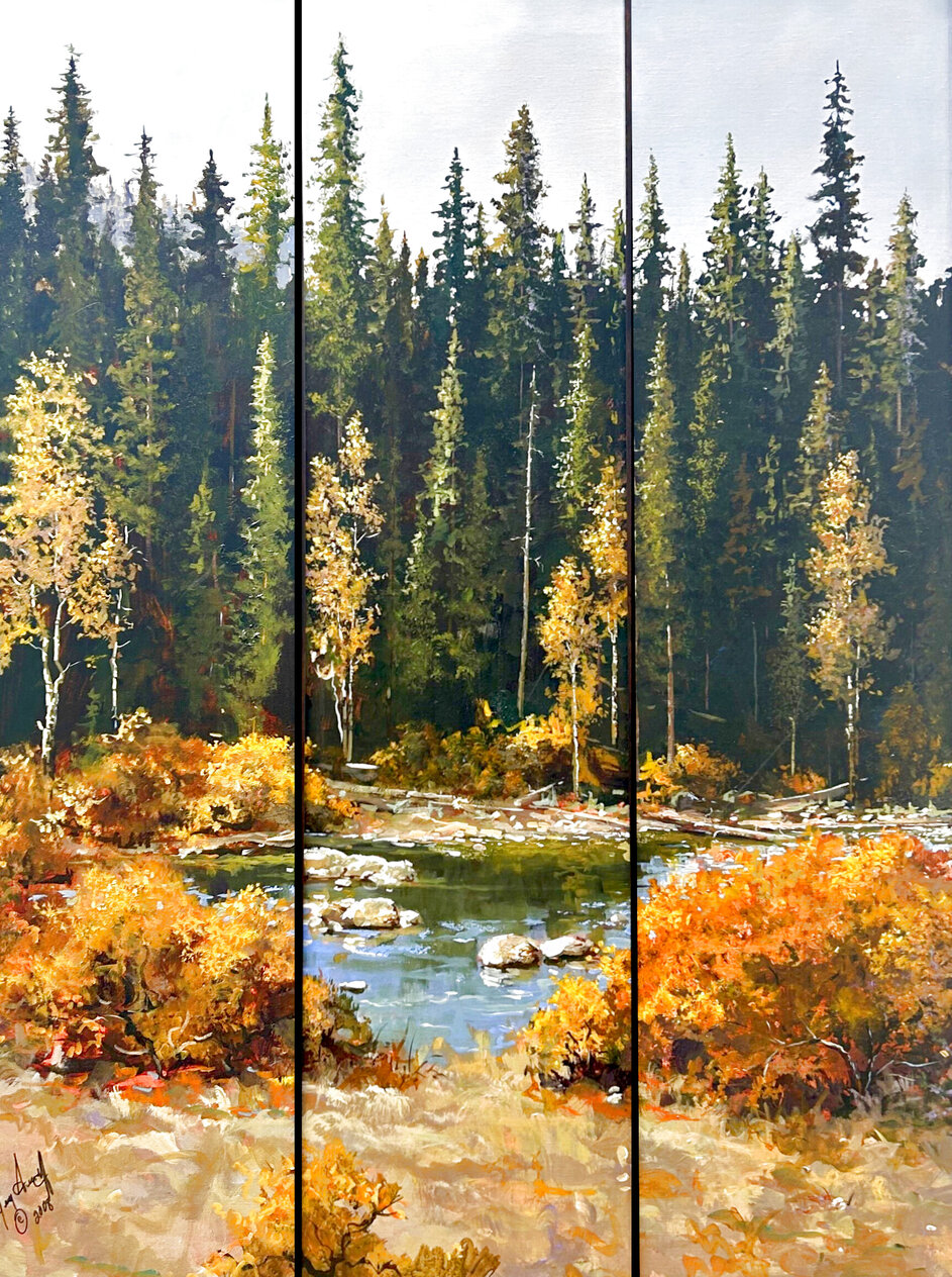 Forest Relight Triptych 2008 Framed Oil on Canvas by Jerry Georgeff ...