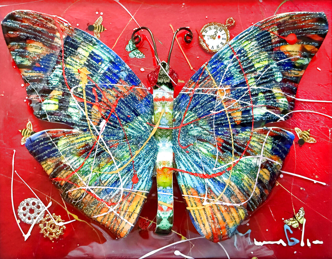 A Little Change Goes a Long Way (Red) 2022 Framed Mixed Media on Wood ...