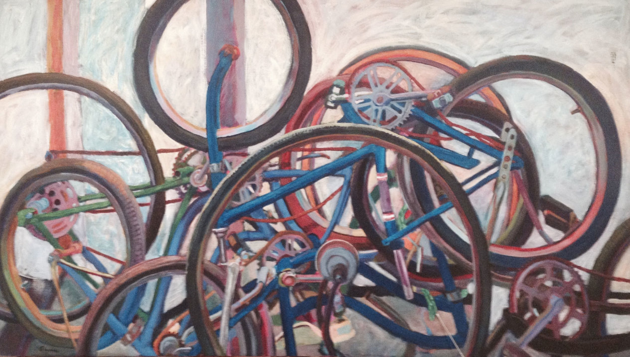 Study in Bikes 1981 36x60 Huge by David Glynn - For Sale on Art Brokerage