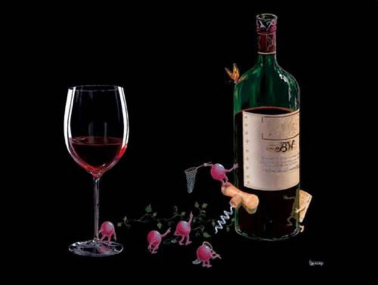 Butterfly Wine 2011 17x23 giclee of Wine Bottle and Wine Glass with ...
