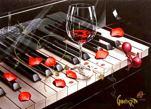 Piano Keys 2021 Embellished Giclee on Canvas 16x22 by Michael Godard ...