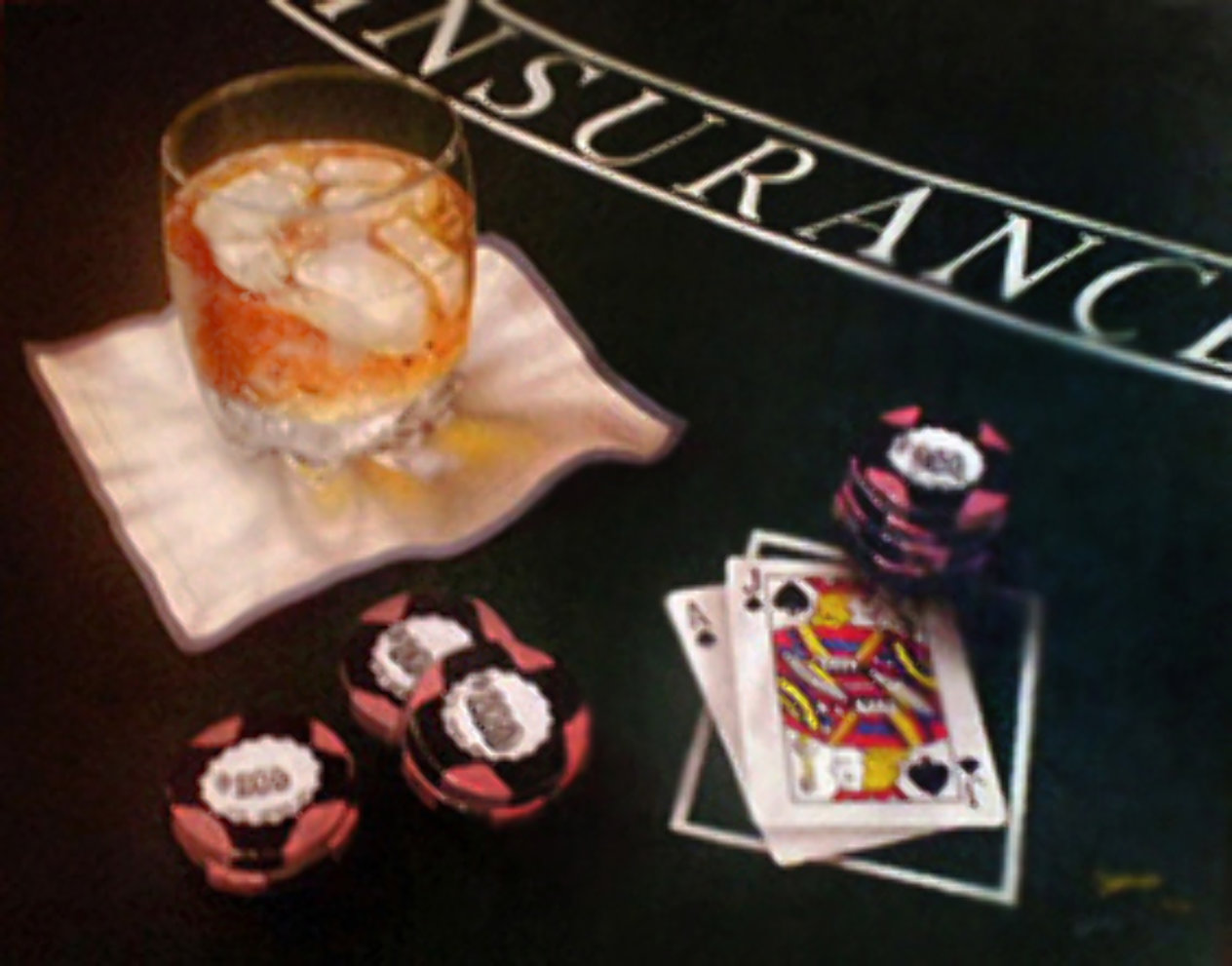 Scotch And Blackjack, 1990, 24x30, Giclee on Canvas, by Michael Godard - For Sale on Art Brokerage
