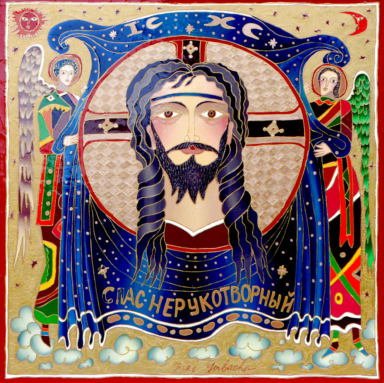 Christ with Two Angels 1998 Oil and Gold Leaf on Canvas by Yuri ...