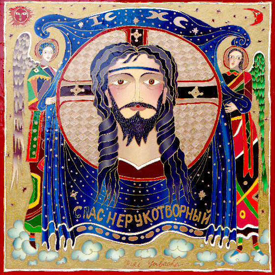 Christ with Two Angels 1998 Oil and Gold Leaf on Canvas by Yuri ...