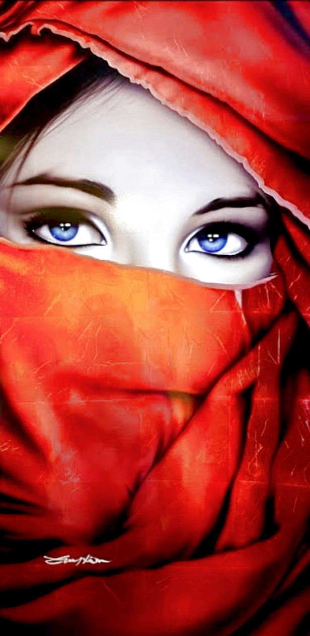 Red Veil with Blue Eyes Unique 2019 Mixed Media on Aluminum by Patrick ...
