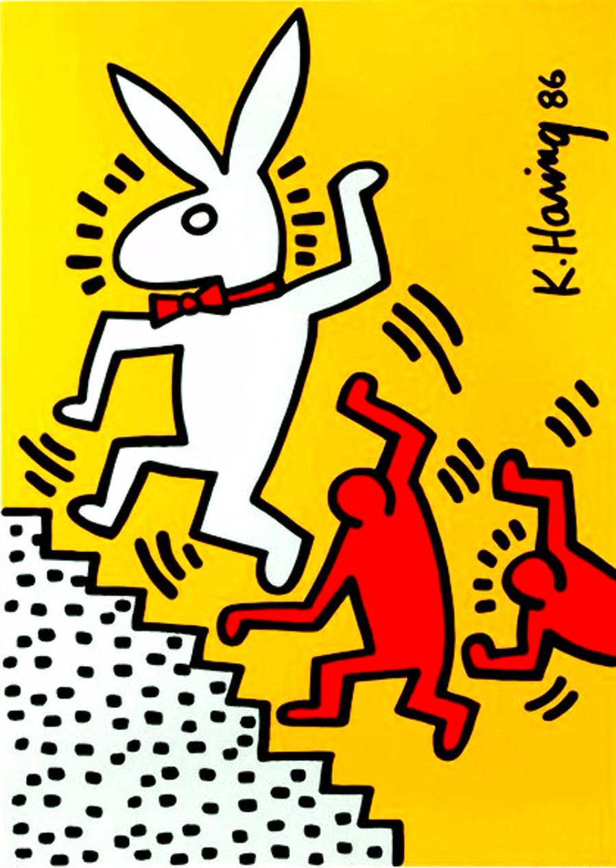 Bunny on the Run 1990 Serigraph 35x23 by Keith Haring - For Sale on Art ...