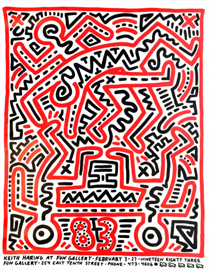 Keith Haring at Fun Gallery Exhibition Poster 1983 Offset Lithograph by Keith Haring - For Sale ...