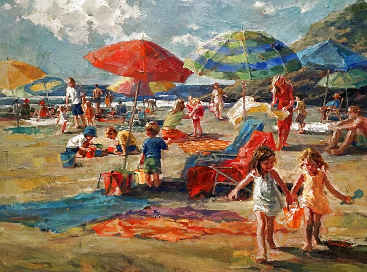 Busy Beach Day 1980 Oil on Canvas by Corinne Hartley - For Sale on Art ...