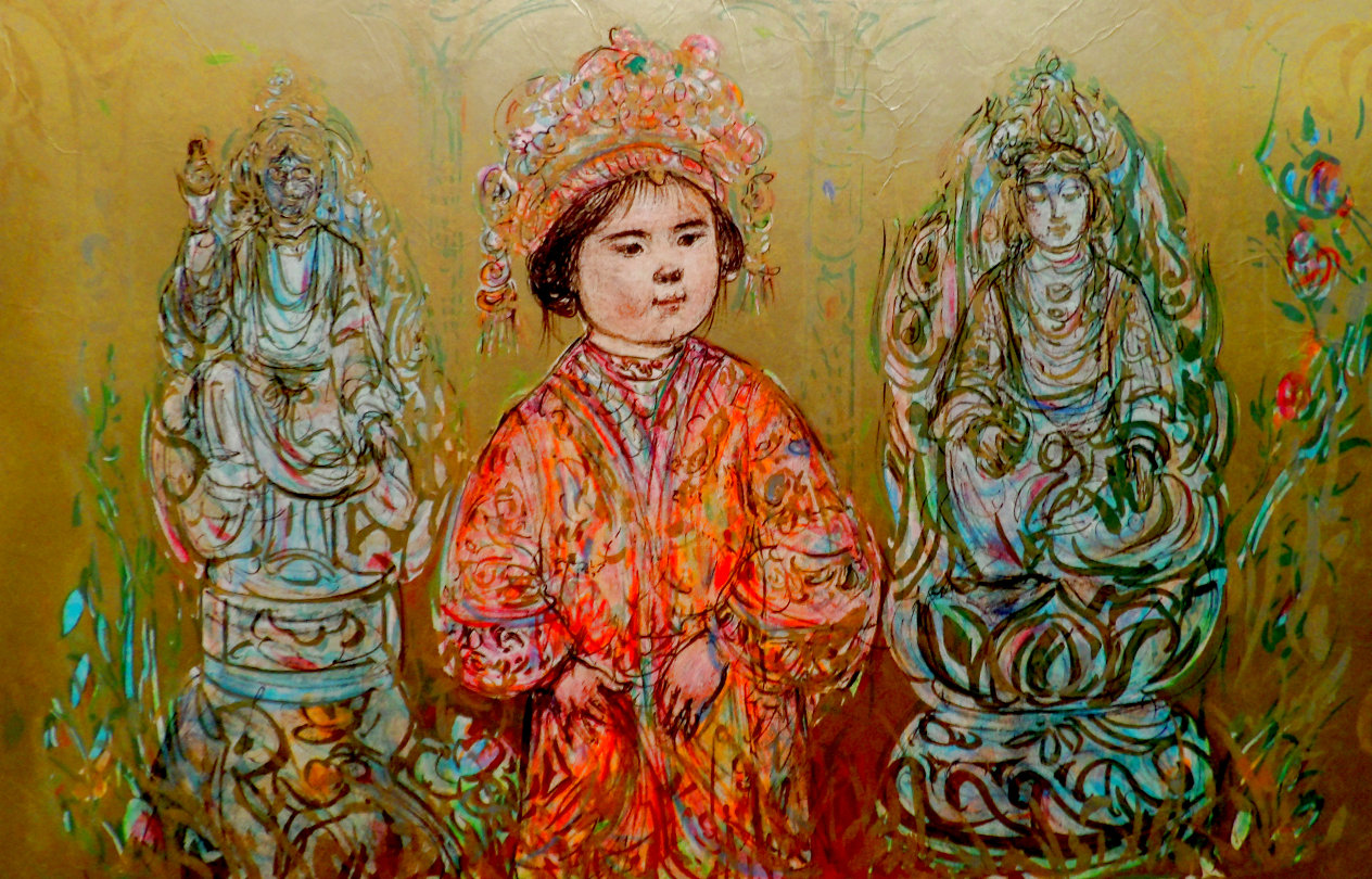 Willie and Two Quan Yen AP 1984 Lithograph 10x16 by Edna Hibel - For Sale on Art Brokerage